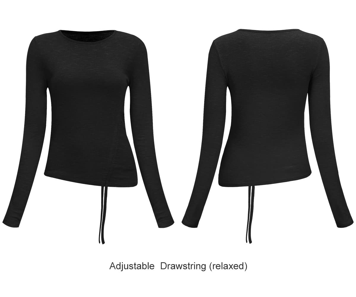 Yoga Tops Long Sleeve for Women Fitted Side Ruched (Black,M)