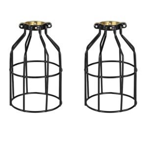 simple deluxe 2-pack adjustable industrial clamp on metal bulb guard cage for pendant, farmhouse light fixture, vintage lamp shades and hanging lamp, black