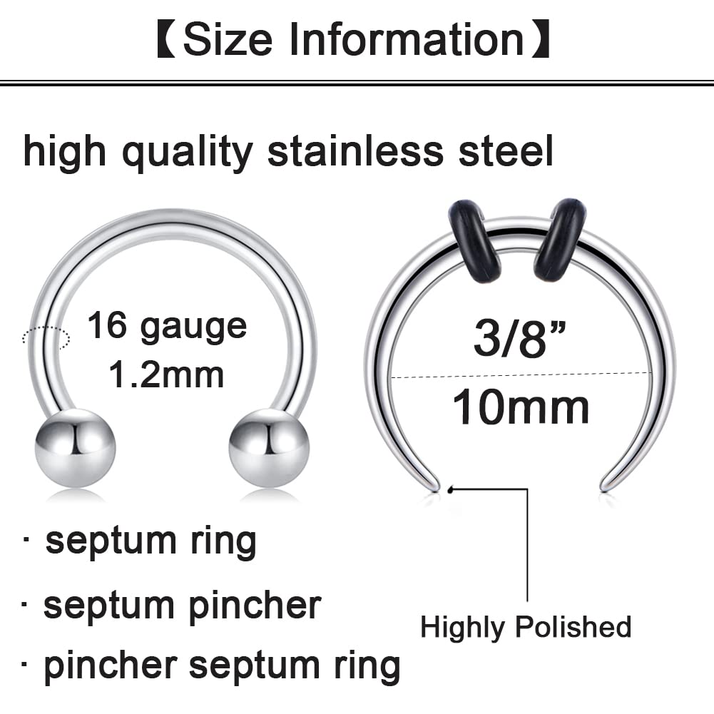 Longita Septum Rings Septum Jewelry 16g Septum Ring Septum Piercing Spike Ball Black Silver Rose Gold