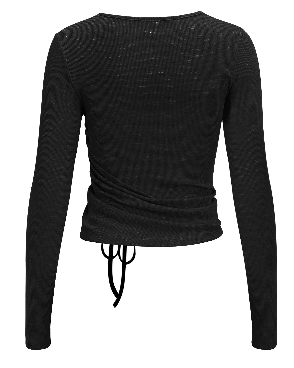 Yoga Tops Long Sleeve for Women Fitted Side Ruched (Black,M)