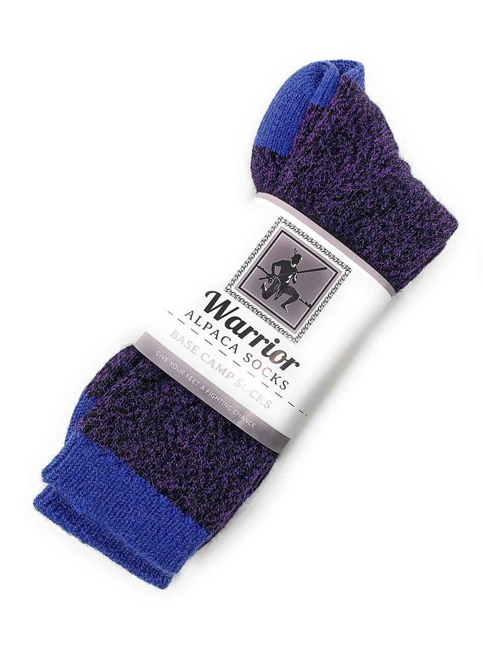 WARRIOR ALPACA SOCKS - Unisex Base Camp Alpaca Wool Hiking Socks for Men & Women (Large, Blue/Plum)