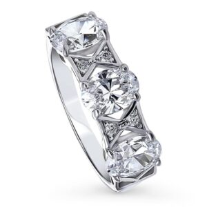 berricle sterling silver 3-stone oval cut cubic zirconia cz statement art deco fashion ring for women, rhodium plated size 9.5