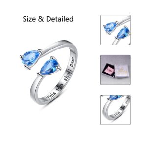 Teioa Birthstone Rings for Women 925 Sterling Silver Adjustable Open Rings Birthstone Rings for Teen Daughter Women Birthday Gifts Jewelry (March)