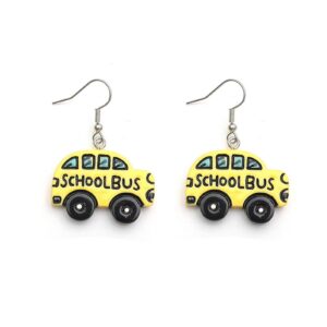 school bus dangle earrings cute resin yellow school bus drop earring funny cartoon car bus statement earring for teachers students women teens jewelry-yellow