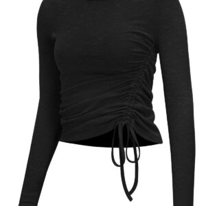 Yoga Tops Long Sleeve for Women Fitted Side Ruched (Black,M)