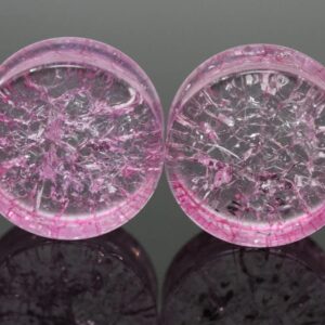 Pair 9/16" (14MM) PINK SHATTERED GLASS PLUGS Double Flare Gauges Cracked Organic Tunnels (2pcs)