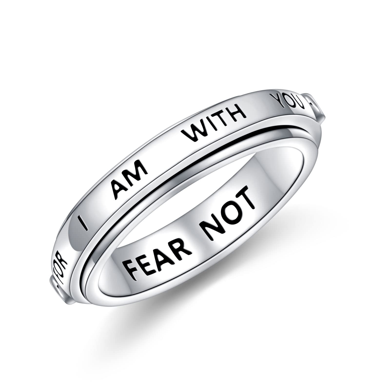 Spinner Ring S925 Sterling Silver Fidget Anxiety Worry Inspirational Band Fidget Relieving Boredom ADHD Autism Rings for Men Women Teens, Precious Metal, Cubic Zirconia