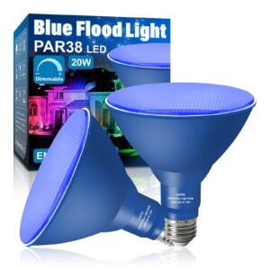 loxyee par38 flood blue light bulb,2 pack-dimmable,e26 base blue flood light outoor(20w replace to 200w),blue light bulb outdoor porch,colored light,spot light,halleween,christmas lighting