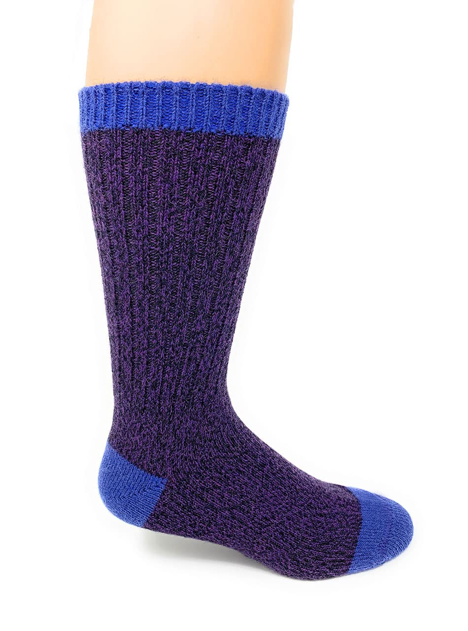 WARRIOR ALPACA SOCKS - Unisex Base Camp Alpaca Wool Hiking Socks for Men & Women (Large, Blue/Plum)