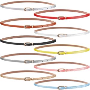 uoeo set of 10 womens thin belts women skinny pu leather belt adjustable thin waist belt