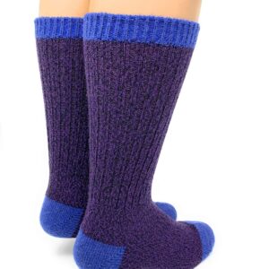 WARRIOR ALPACA SOCKS - Unisex Base Camp Alpaca Wool Hiking Socks for Men & Women (Large, Blue/Plum)