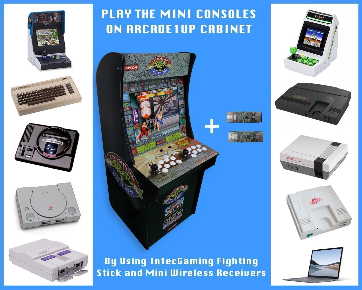 Mini Retro Console Fighting Stick for Arcade1Up Cabinet, Play NeoGeo Mini/Sega Genesis Mini/TG16 Mini/PS Classic/C64 Mini/NES Classic/SNES Classic/Astro City Mini on Cabinet