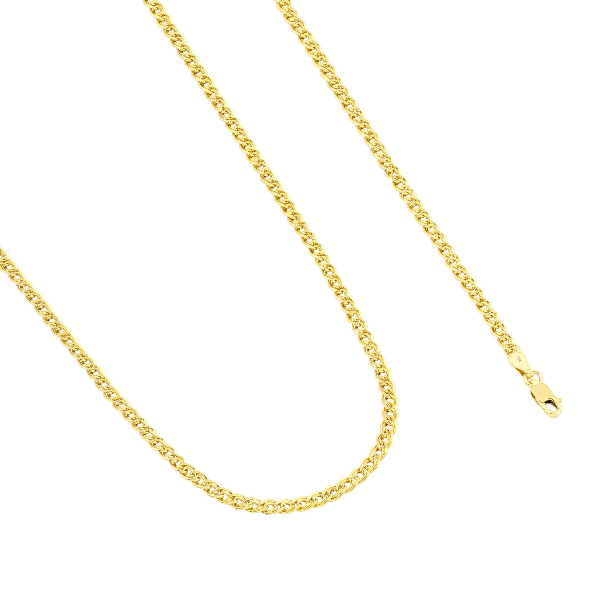 Nuragold 10K Yellow Gold 3.5mm Double Cuban Curb Link Chain Pendant Necklace, Womens Men Jewelry Lobster Clasp 16" 18" 20" 22" 24" 26"