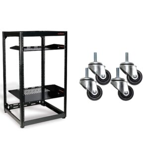 echogear 20u open frame rack & caster kit - heavy duty 4 post design includes 2 vented shelves - add wheels to your serve rack in minutes