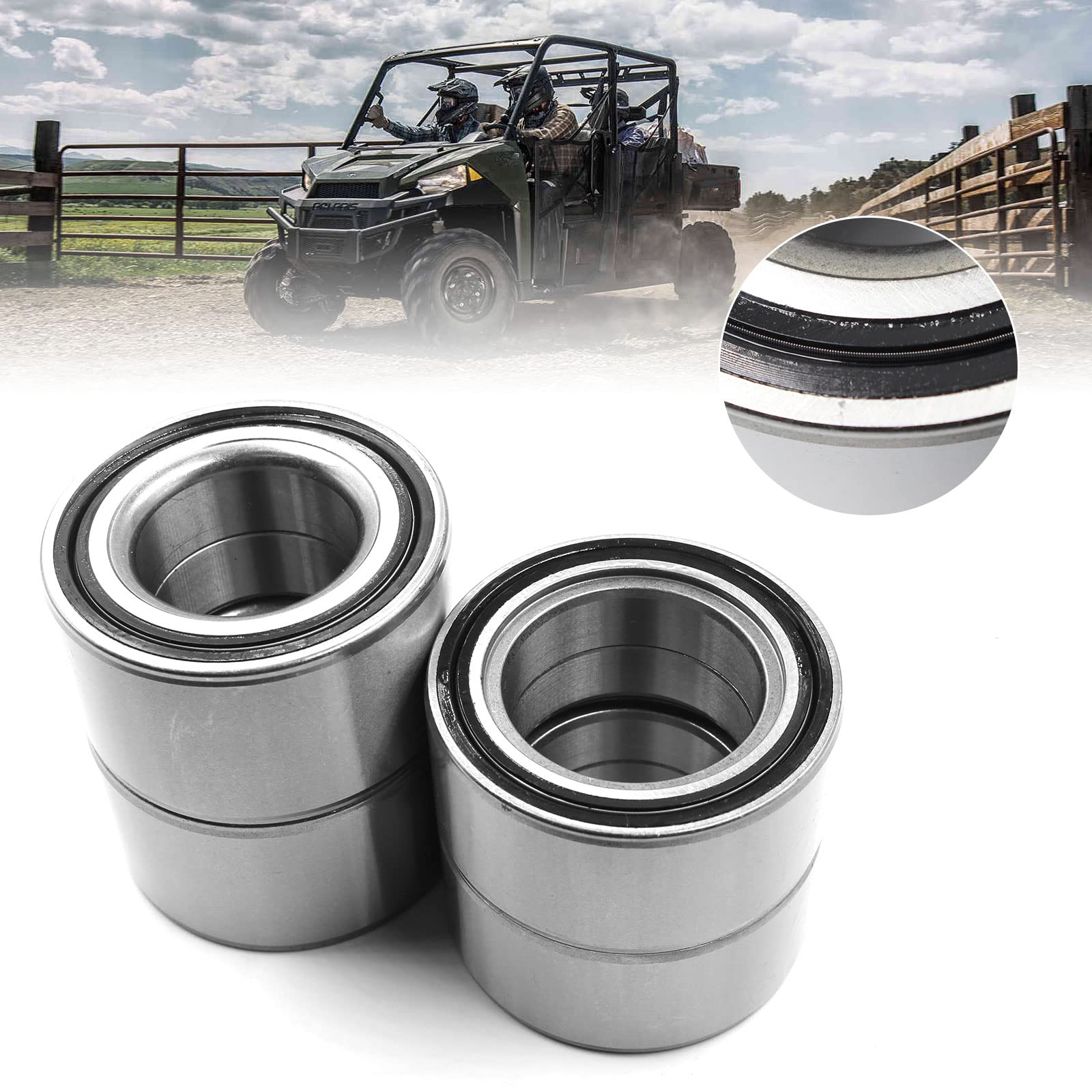 Nakuuly 3514699 3514635 Front and Rear Wheel Bearings Compatible with Polaris Ranger RZR 800/RZR S 800 2010-2014,Ranger 900 XP/Ranger 900 Crew 2013-2016 Replaces # 3585502 3514627, 4pcs