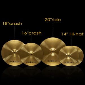 HAIRIESIS Cymbal Exquisite Alloy Cymbal Set 14"/16"/18"/20" 5 Pieces Drum Cymbal