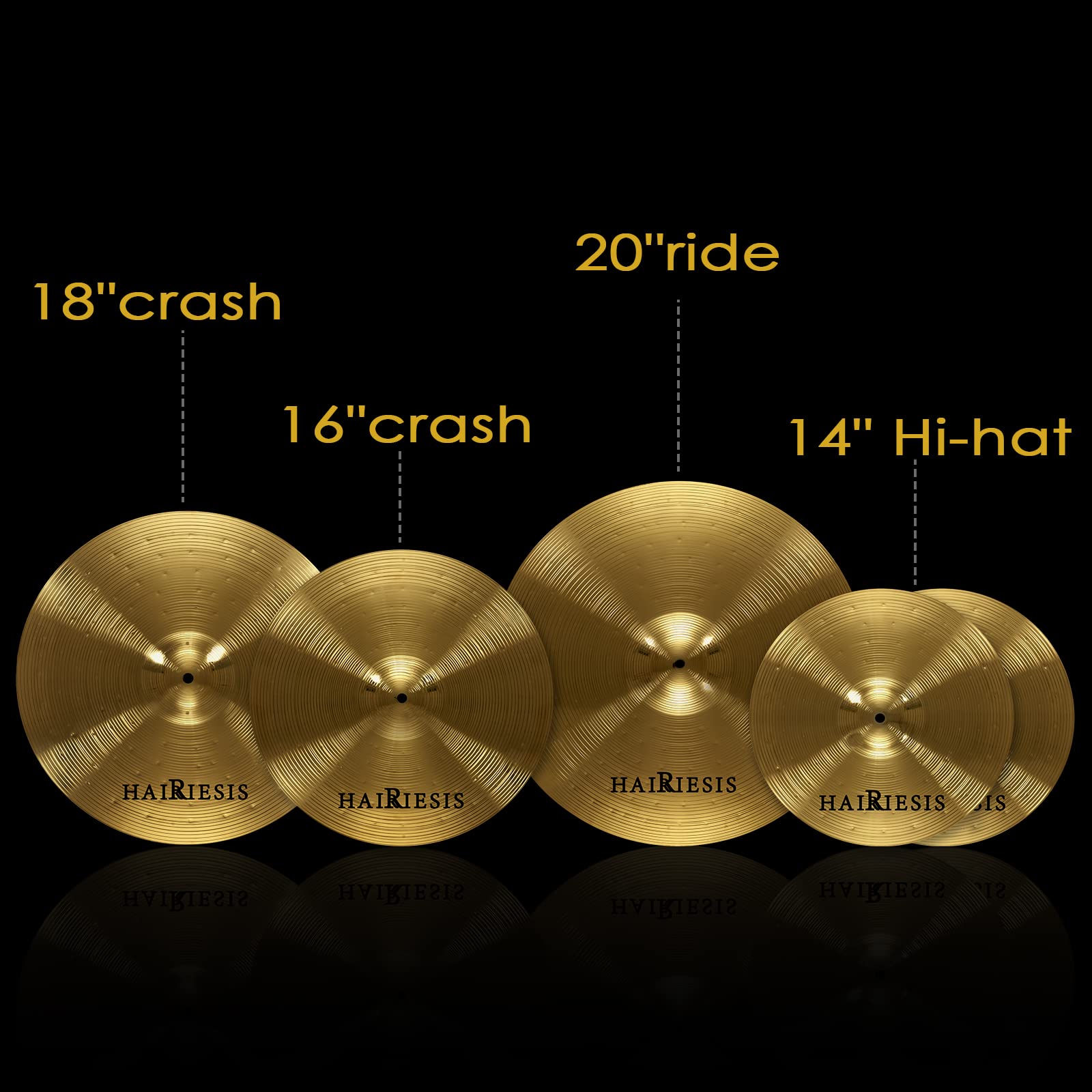 HAIRIESIS Cymbal Exquisite Alloy Cymbal Set 14"/16"/18"/20" 5 Pieces Drum Cymbal