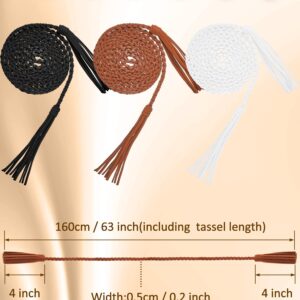 Geyoga 6 Pieces Women's Waist Belt Braided Woven Tassels Chain Belt PU Leather Rope Belt Skinny Tie Belt Boho Fringe Belt for Skirt Dress