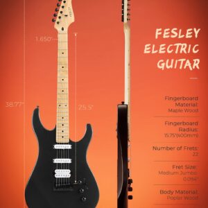 Fesley 39" Electric Guitar, Full Size Solid Body Electric Guitars For Beginner, ST Style, Maple Neck/Fretboard, Electric Guitar Kit With HSS Pickup, Gig Bag, Matte, Morandi Black