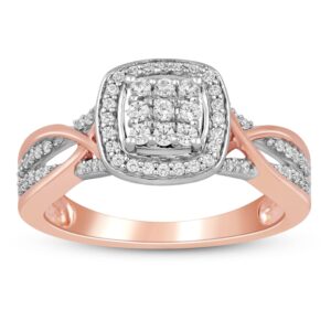 jewelili rose gold over sterling silver 1/3 cttw natural white round cut diamond bridal engagement ring, size 8