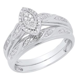 dazzlingrock collection round white diamond marquise frame ring band set for women (0.09 ctw) in 925 sterling silver, size 6.5