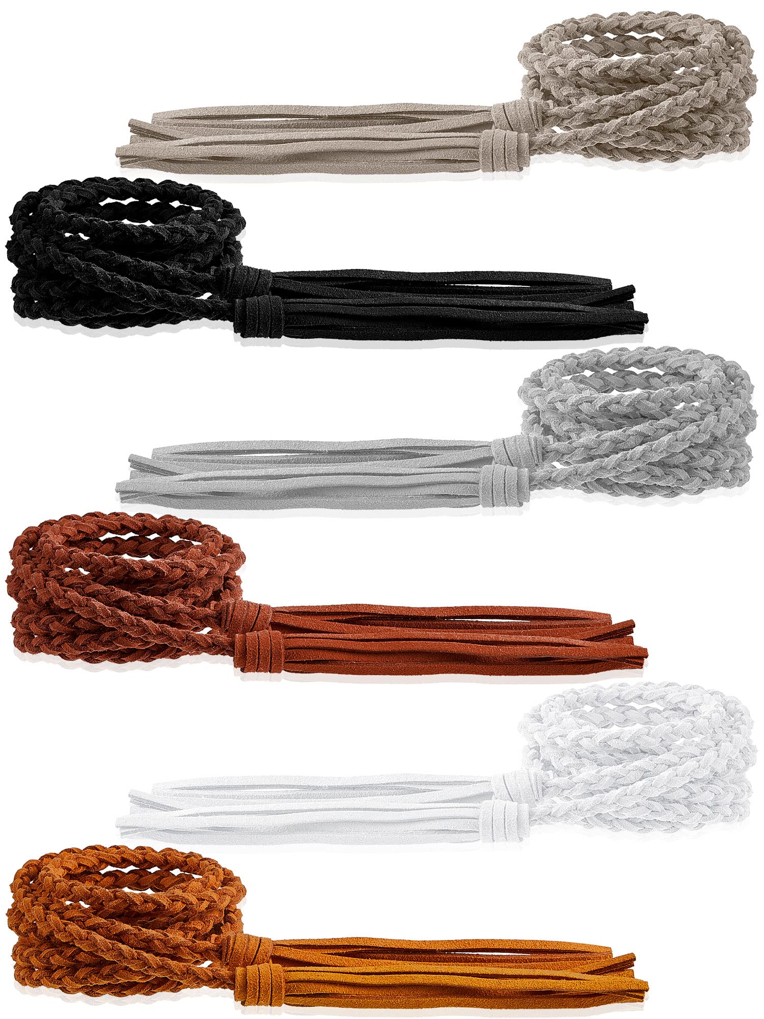 Geyoga 6 Pieces Women's Waist Belt Braided Woven Tassels Chain Belt PU Leather Rope Belt Skinny Tie Belt Boho Fringe Belt for Skirt Dress