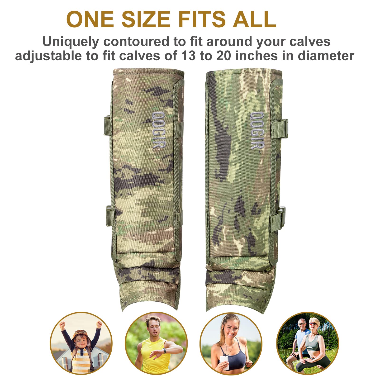 QOGIR Snake Gaiters for Hunting: Durable Snake Guards, Snake Gaiter Leggings for Men & Women, Snake Bite Protection for Lower Legs, Snake Proof Gaiters with Adjustable Size(Camo)