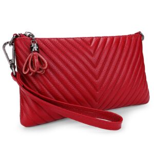 yaluxe womens wristlet real leather chevron tassel large v clutch wallet with shoulder strap