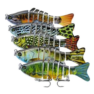 fishing lures multi jointed fish fishing kits slow sinking lifelike swimbait freshwater and saltwater crankbaits for trout bass lures, 5 pack with box