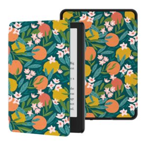 ayotu case for 6.8" kindle paperwhite 11th generation 2021 and signature edition - pu leather cover with auto wake/sleep - only for amazon kindle paperwhite 2021, the flowers and fruits