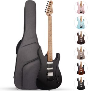 fesley 39" electric guitar, full size solid body electric guitars for beginner, st style, maple neck/fretboard, electric guitar kit with hss pickup, gig bag, matte, morandi black