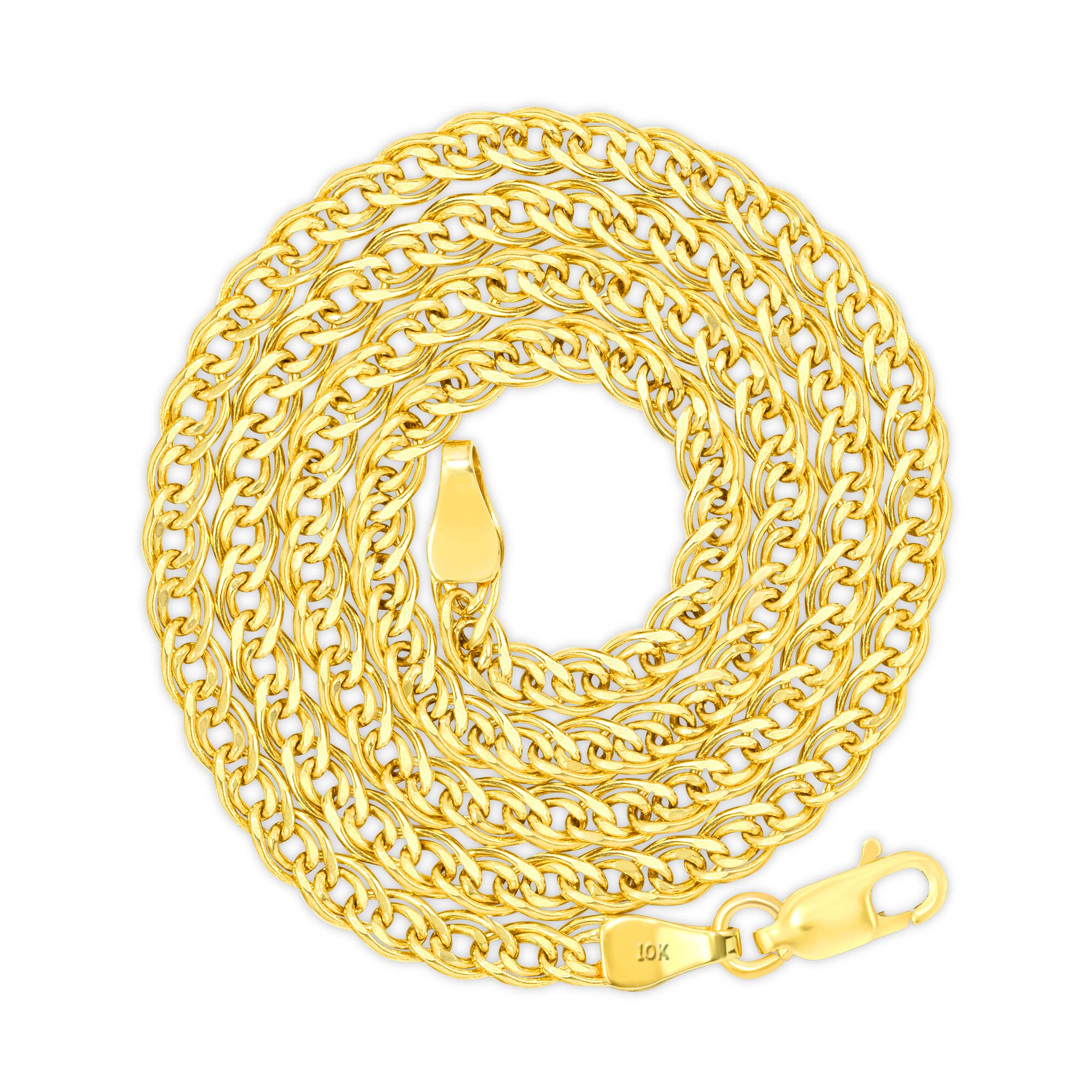 Nuragold 10K Yellow Gold 3.5mm Double Cuban Curb Link Chain Pendant Necklace, Womens Men Jewelry Lobster Clasp 16" 18" 20" 22" 24" 26"