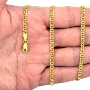 Nuragold 10K Yellow Gold 3.5mm Double Cuban Curb Link Chain Pendant Necklace, Womens Men Jewelry Lobster Clasp 16" 18" 20" 22" 24" 26"