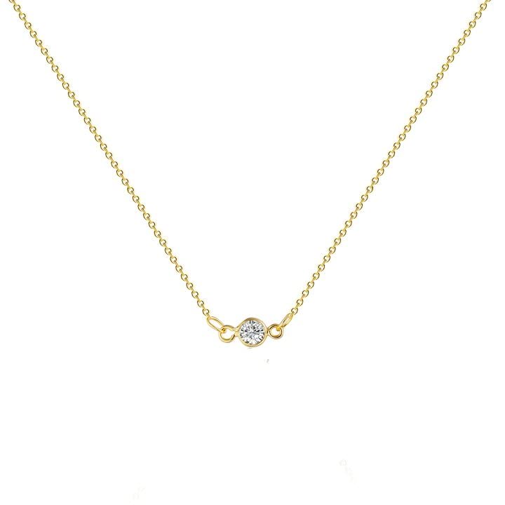 CAROVO Tiny Cubic Zirconia Simulated Diamond Choker 14K Gold Filled Mini CZ Solitaire Necklaces Simple Jewelry Gifts for women