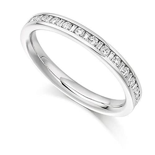 Intershine 925 Sterling Silver 14K Diamond Round Baguette Eternity Anniversary Band for Women's (White Gold Plated Silver, 9)