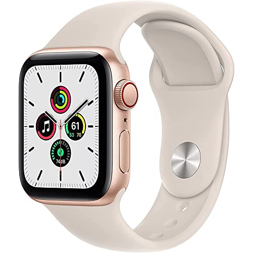 Apple Watch SE 40mm GPS + Cellular Gold Aluminum Case - Starlight Sport Band (Renewed)