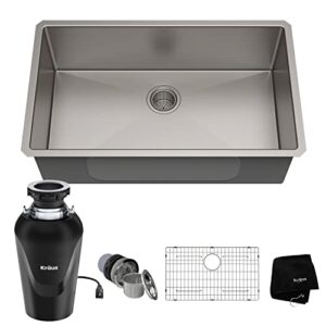 kraus standart pro™ 32-inch 16 gauge undermount single bowl stainless steel kitchen sink with wasteguard™ continuous feed garbage disposal, khu100-32-100-75mb