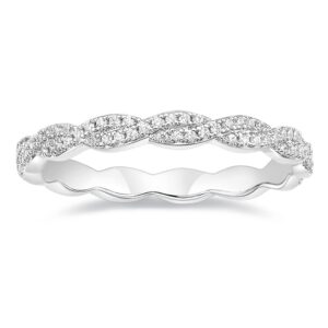 tigrade engagement ring cubic zirconia twisted ribbons of pave-set eternity wedding band for women size 3-12, silver, size 7.5