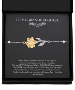 granddaughter bracelet from grandma, .925 sterling silver bracelet with 14k gold sunflower charm jewelry, granddaughter gifts from grandma for birthday, valentine's day, graduation