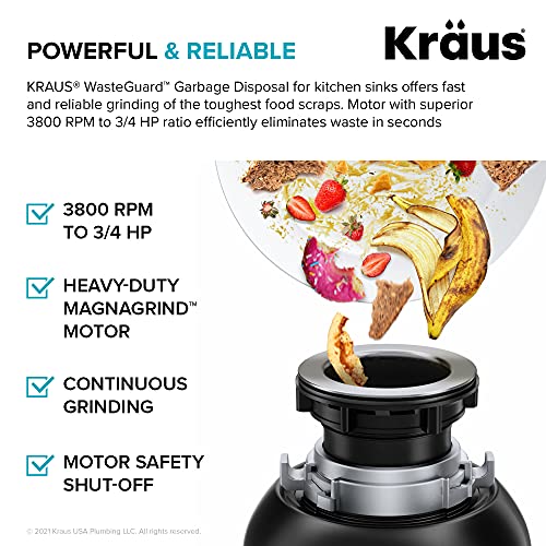 KRAUS Standart PRO™ 32-inch 16 Gauge Undermount Single Bowl Stainless Steel Kitchen Sink with WasteGuard™ Continuous Feed Garbage Disposal, KHU100-32-100-75MB