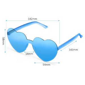 Maxdot 5 Pieces Heart Shaped Rimless Sunglasses Tinted Heart Glasses Eyewear for Wedding Party Women(Blue)