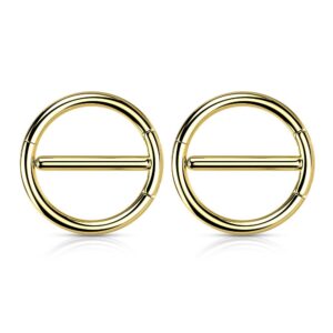 14ga stainless steel dual hinged nipple rings, sold as a pair (gold tone)