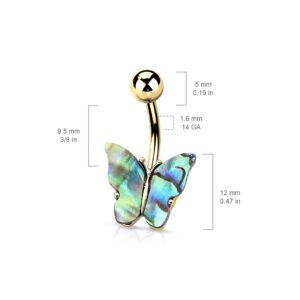 Amelia Fashion 14 Gauge Abalone Shell Covered Butterfly 316L Surgical Steel Belly Button Ring (Choose Color) (STEEL)