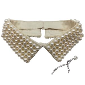 zthread vintage beaded collar necklace handmade faux pearl collar woman fashion false collar necklace (ivory+extend chain)