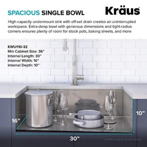 KRAUS Kore™ Workstation 32-inch Undermount 16 Gauge Single Bowl Stainless Steel Kitchen Sink with Accessories (Pack of 5) with WasteGuard™ Continuous Feed Garbage Disposal, KWU110-32-100-75MB