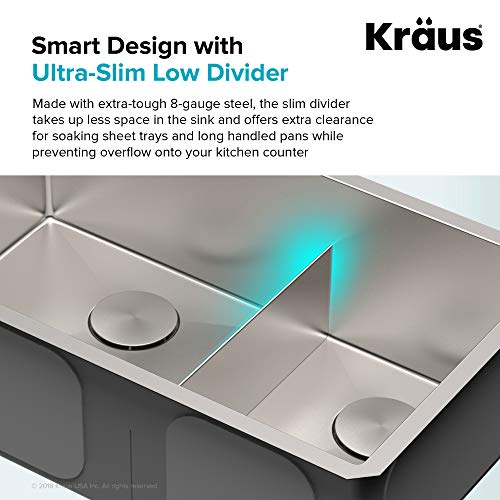 KRAUS Standart PRO™ 32-inch 16 Gauge Undermount 60/40 Double Bowl Stainless Steel Kitchen Combo with WasteGuard™ Continuous Feed Garbage Disposal, KHU103-32-100-75MB