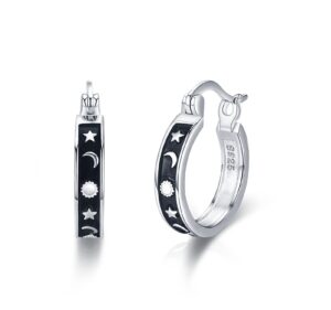 chenghong sun and moon earrings 925 sterling silver star hoop huggie earrings hypoallergenic moon sun star jewelry christmas gifts for women