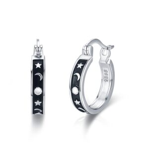 CHENGHONG Sun and Moon Earrings 925 Sterling Silver Star Hoop Huggie Earrings Hypoallergenic Moon Sun Star Jewelry Christmas Gifts for Women