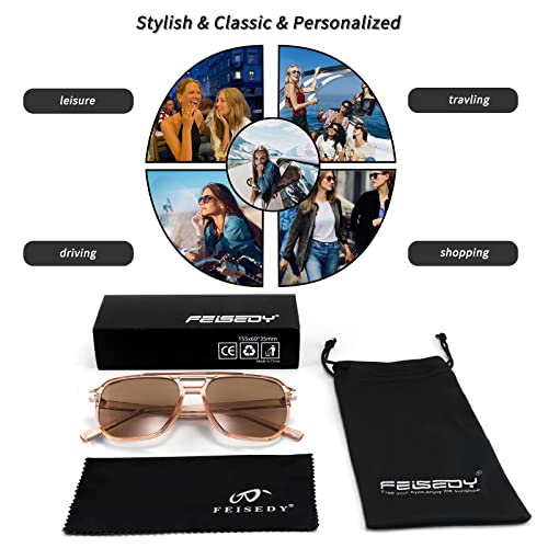 FEISEDY Retro Square Aviator Sunglasses Women Men 70s Vintage Trendy Plastic Frame Sun Glasses B2835