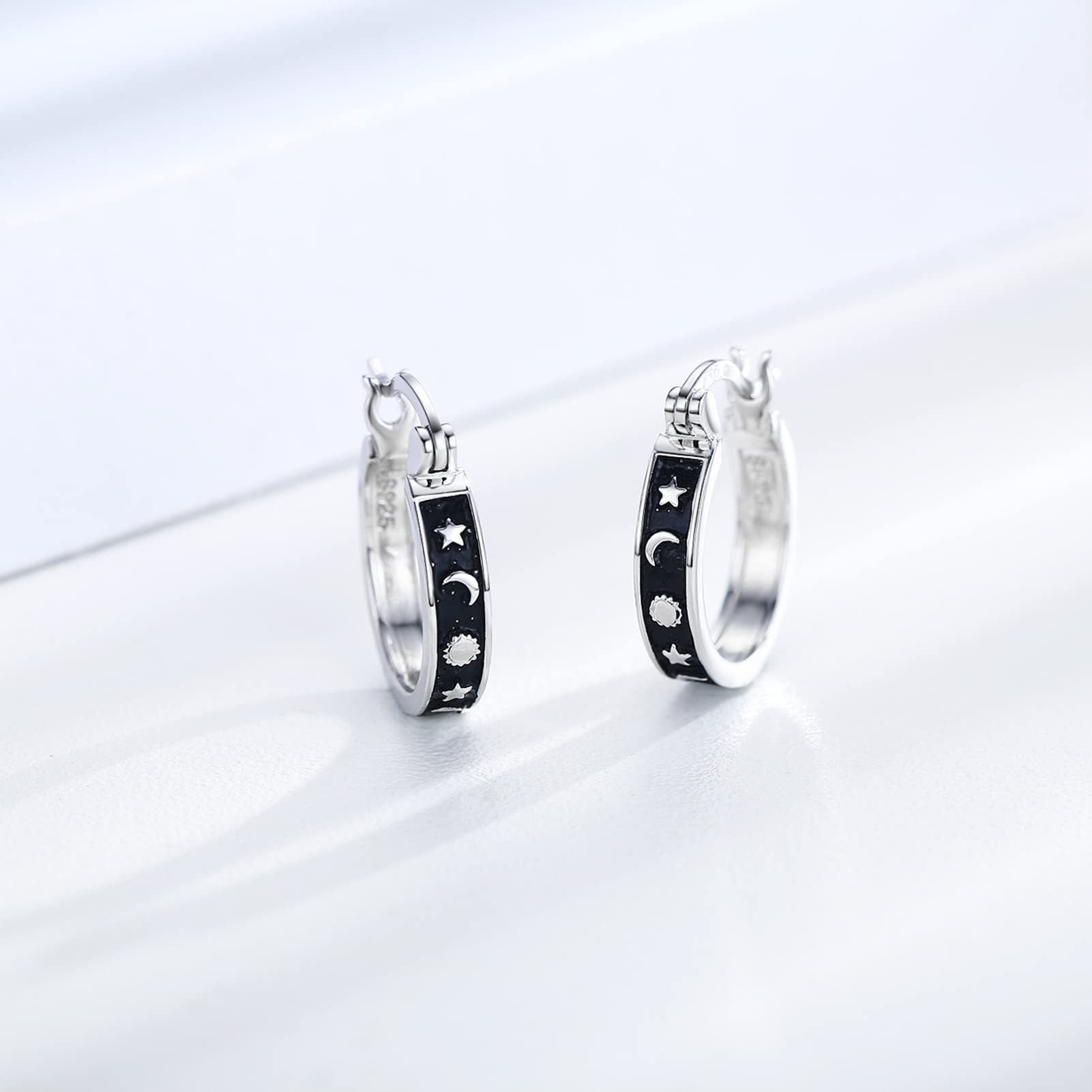 CHENGHONG Sun and Moon Earrings 925 Sterling Silver Star Hoop Huggie Earrings Hypoallergenic Moon Sun Star Jewelry Christmas Gifts for Women